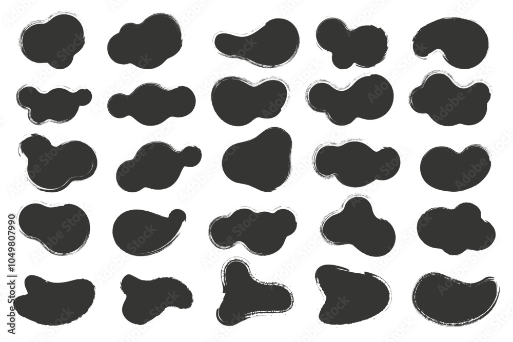 Brush abstract stains, paint shapes set with grunge texture. Round ...