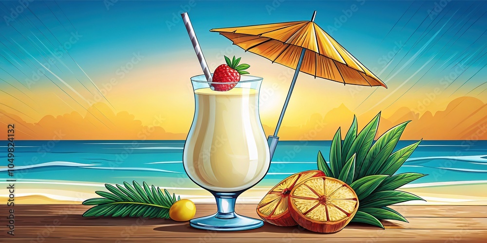 Elegant line art captures the tropical essence of a Pina Colada ...