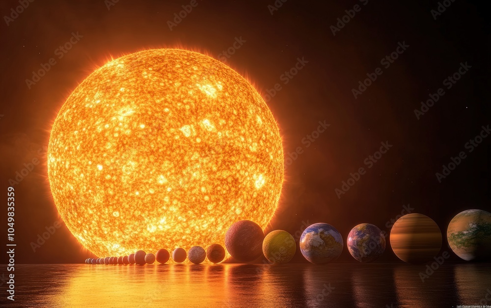 Sun-Planets Comparison: An image comparing the Sun with the planets of the solar system in a ...