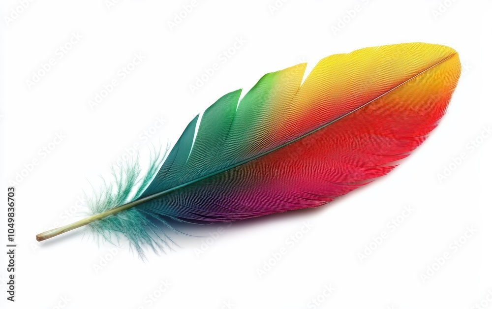 Colorful Feather: A single, vibrant feather with rich color gradients ...