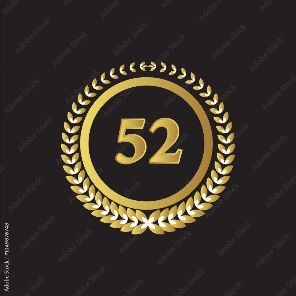 Laurel wreath with number 52 Golden laurel wreath with the number 52 ...