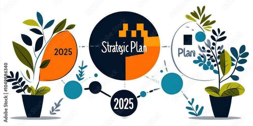 A modern graphic depicting a strategic plan for 2025, featuring potted ...