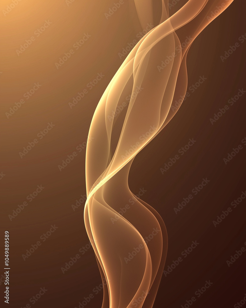 Smooth, twisting smoke trail illuminated by warm golden light against a ...