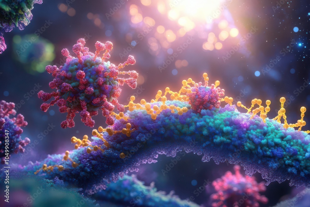 A detailed molecular model of a virus attaching to a cell receptor, the ...