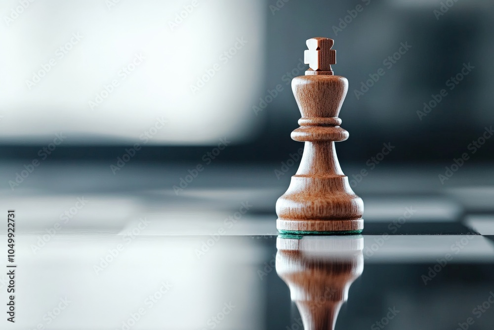 A single wooden king chess piece stands majestically on the polished ...