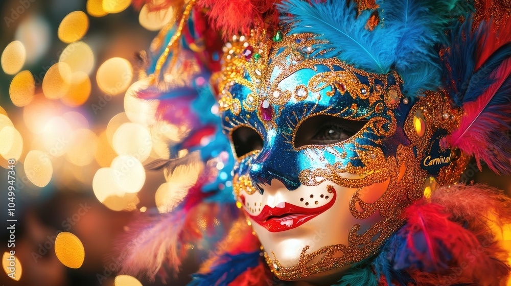 Poster Print Vibrant Carnival Mask for New Year s Eve Celebration 40x22.2 cm