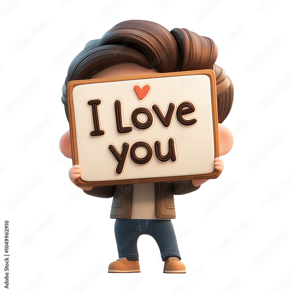 Cute cartoon boy with a sign in his hands on isolated transparent ...
