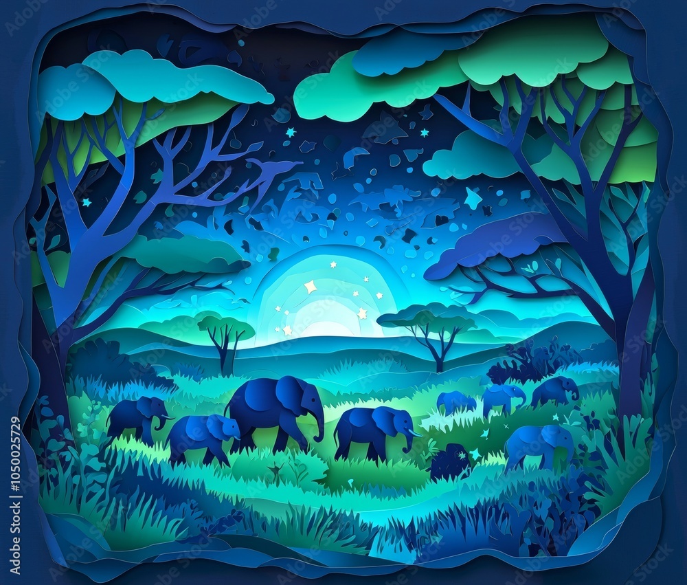 Adam names the animals in Eden. Paper art. Graphics depicting the Bible ...