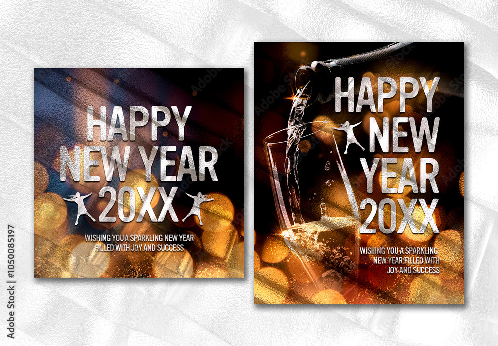 New Year Celebrations Social Media Post Layout Set Stock Template ...