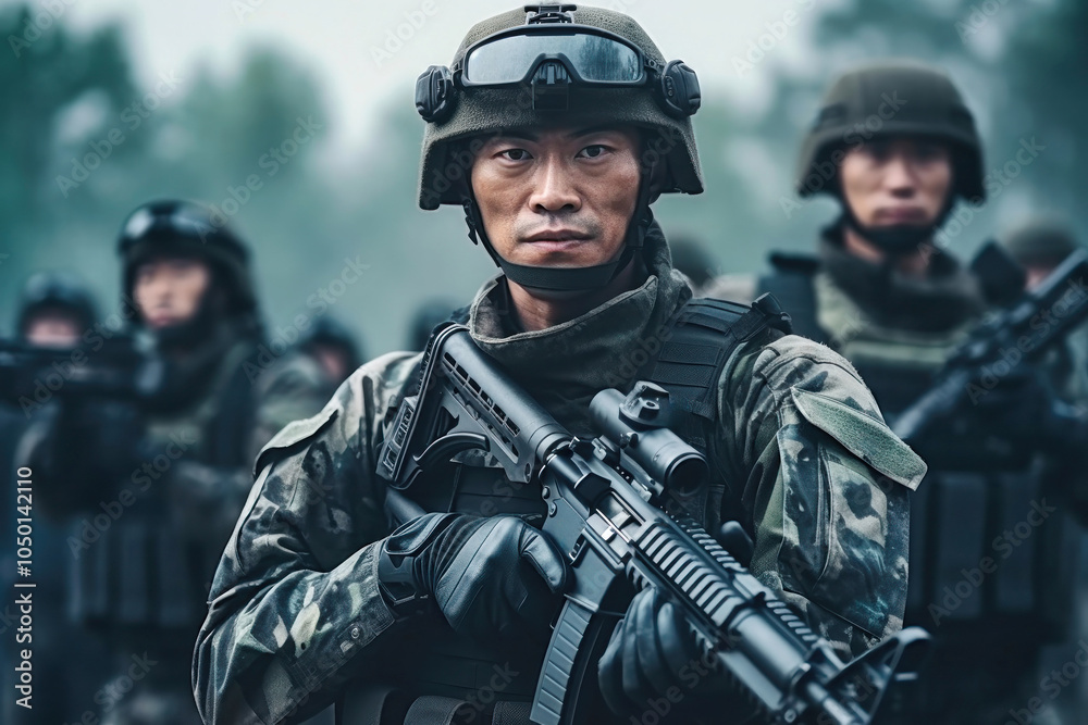 A Chinese soldier stands alert during a military training exercise in a ...
