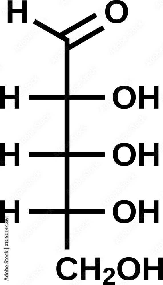 D-Ribose structural formula in Fischer projection without carbon atoms ...