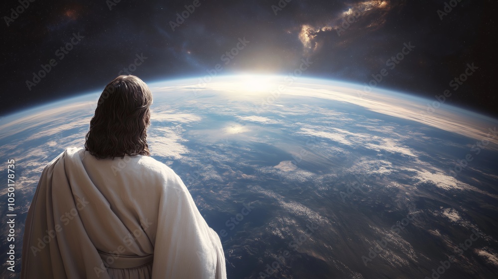 jesus the messiah the savior of humanity looking at earth from space ...