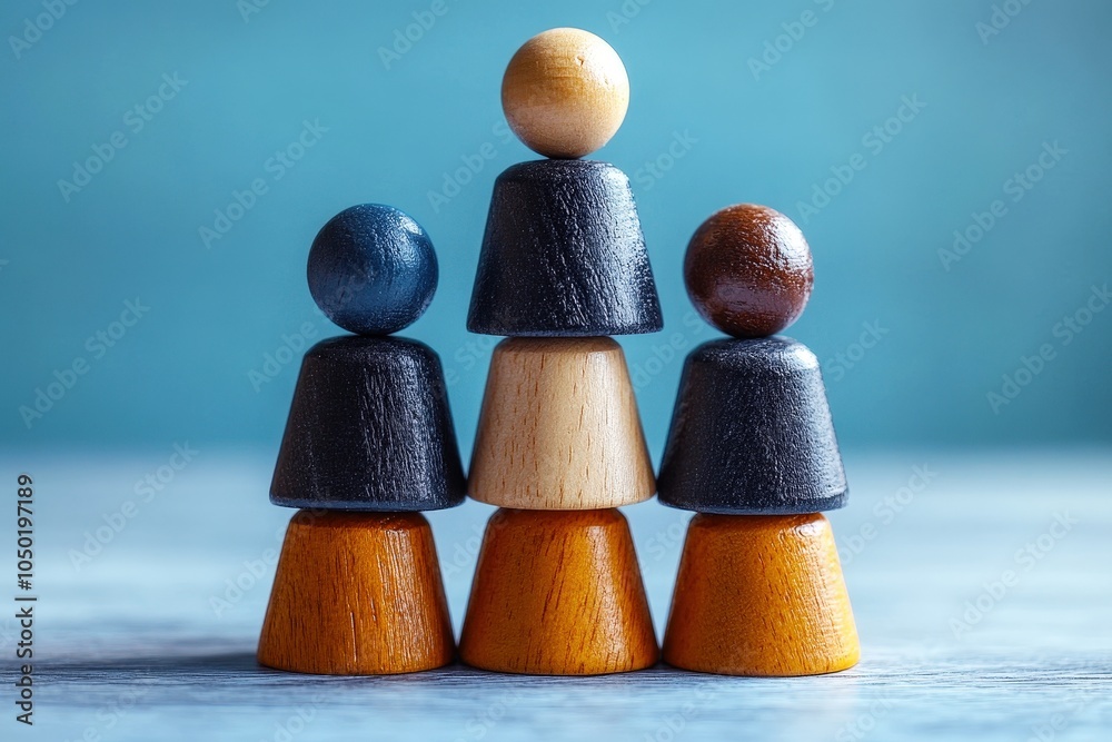 Wooden Figures Representing Teamwork: Symbolic wooden figures stand ...
