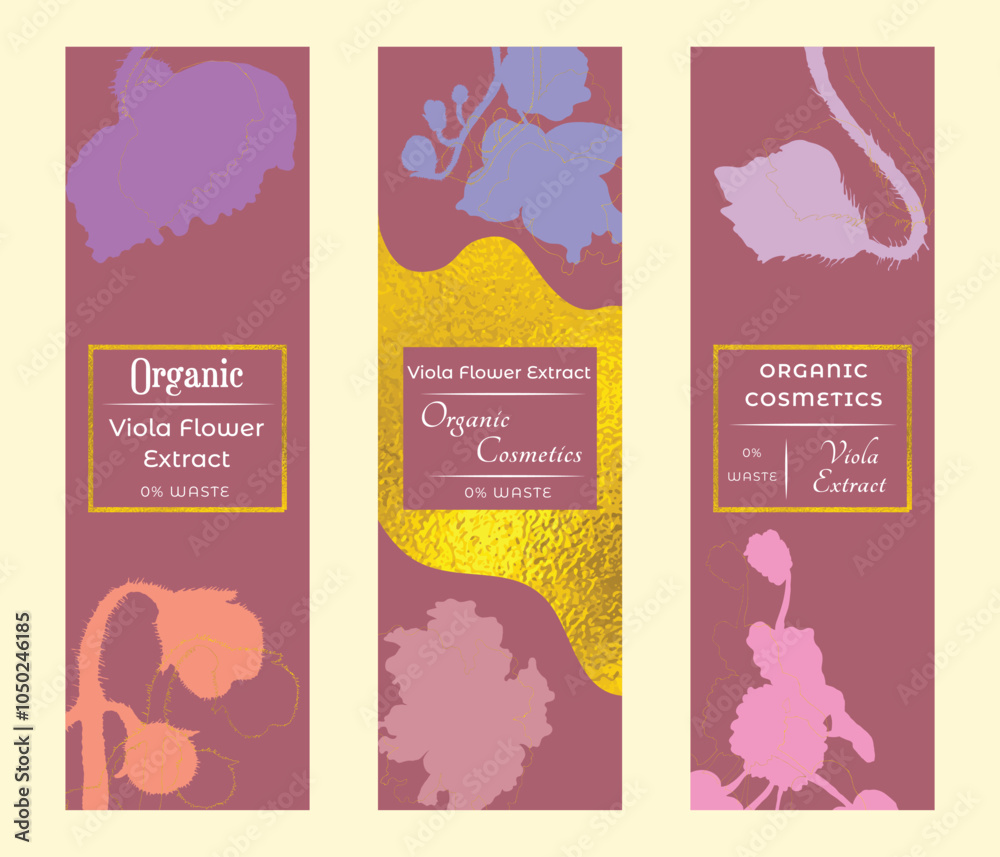 Group of narrow vertical banners for herbal cosmetics, perfumes, or ...