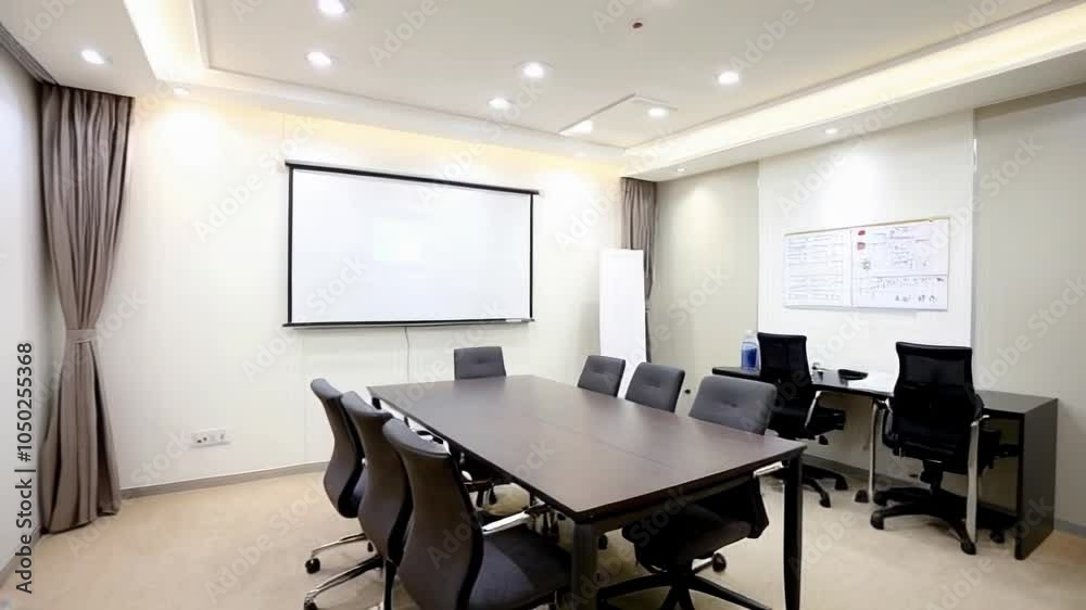A modern conference room setting designed for meetings, featuring a ...