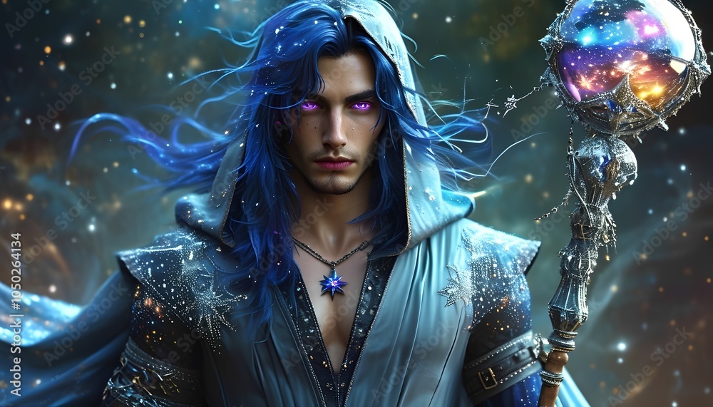 an enchanting character with a striking appearance that includes long ...