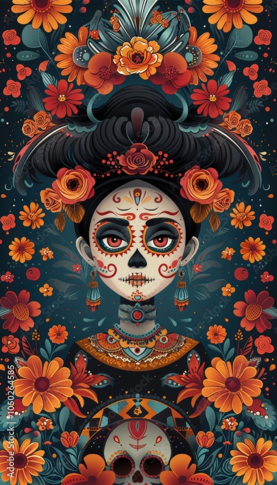 La Catrina Graphic Design with Mexican Symbols and Vibrant Colors for ...