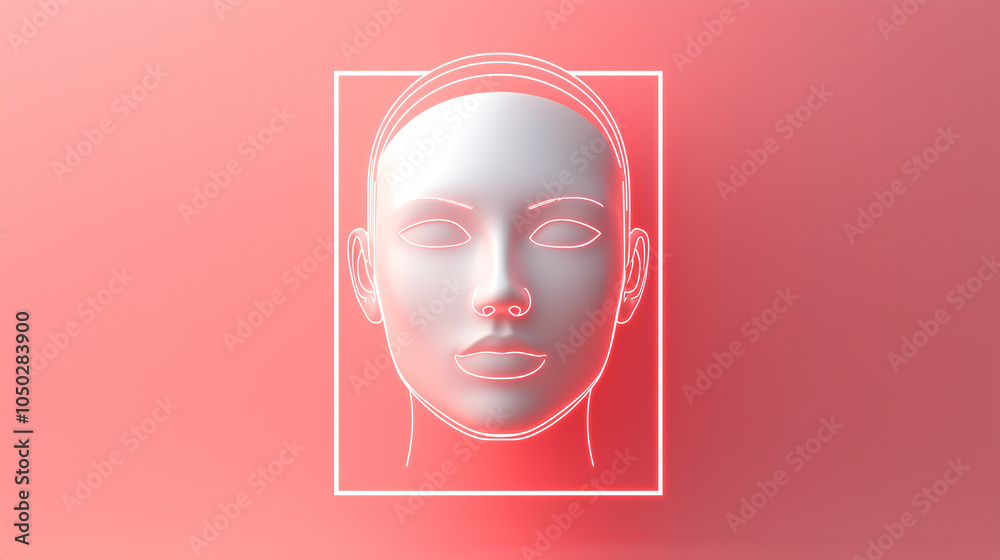 A minimalist 3D illustration of facial recognition icon, featuring ...