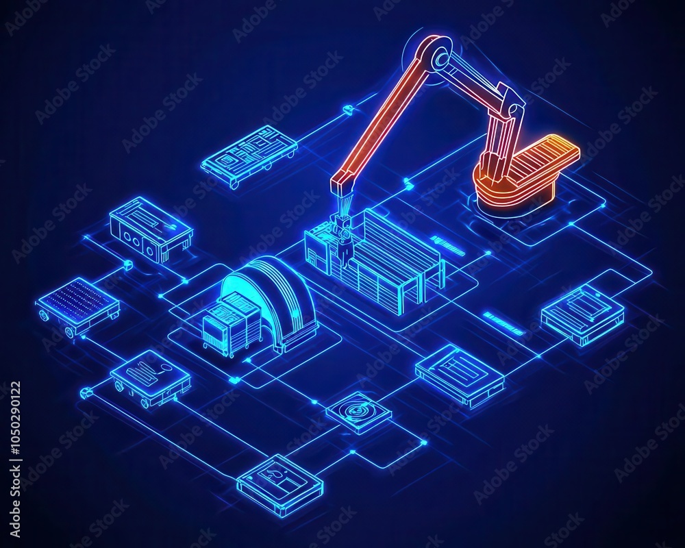 Schematic blueprint of smart logistics, factory layout, automated ...