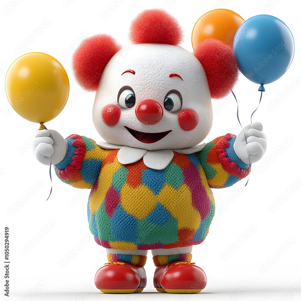 Playful 3D clown character with a colorful outfit, large red nose, and ...
