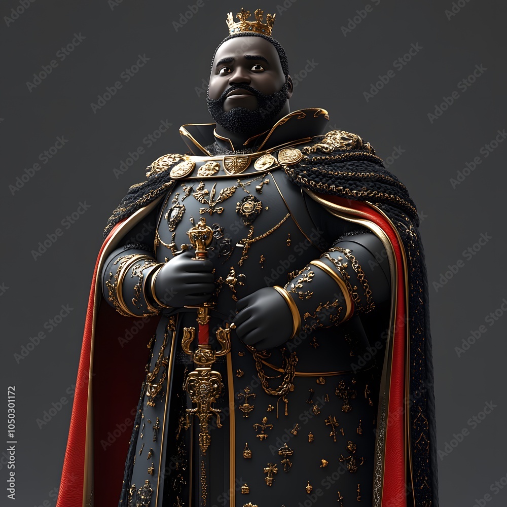 Brave 3D character king standing tall with a shield and sword ready for ...