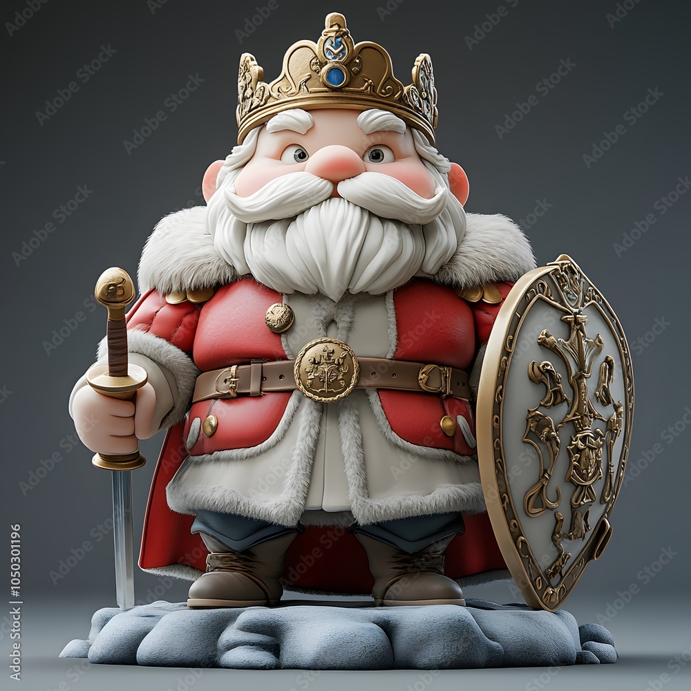 Brave 3D character king standing tall with a shield and sword ready for ...
