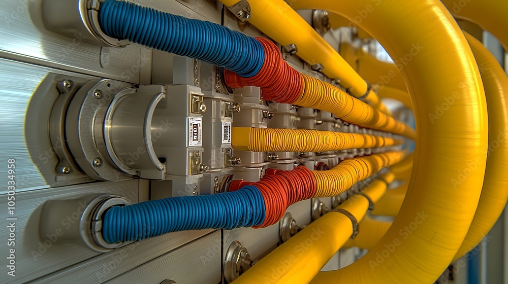 Organized Wiring Panels with Color-Coded Cables A wiring panel with ...