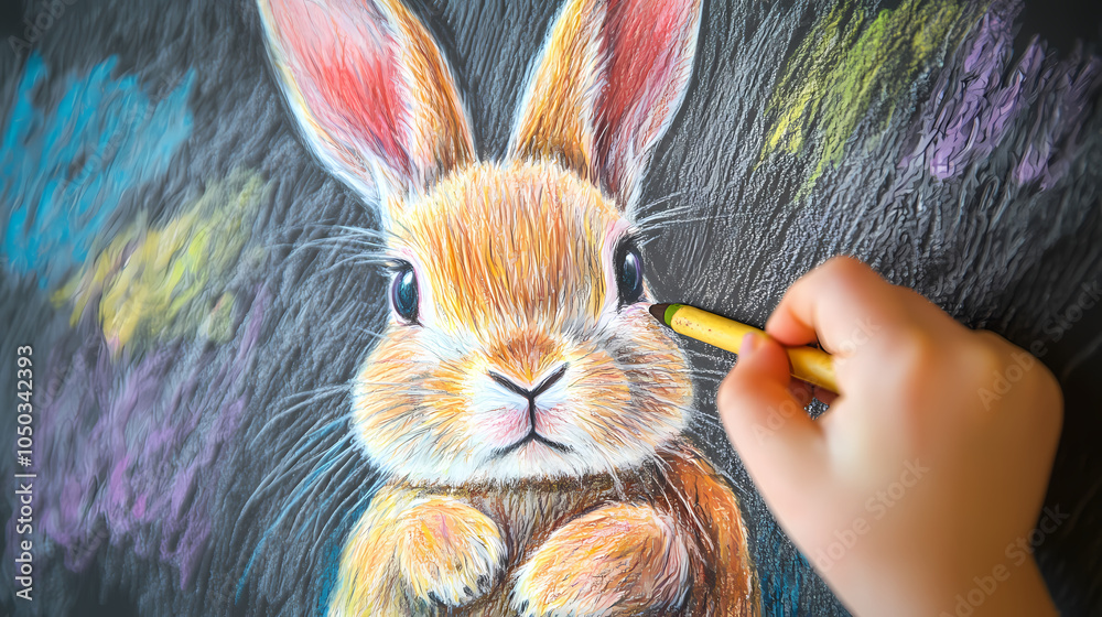 A cute, easy drawing of a rabbit for kids, with a round face, big ...