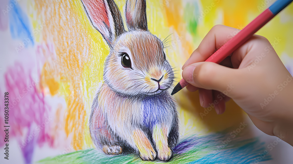 A cute, easy drawing of a rabbit for kids, with a round face, big ...