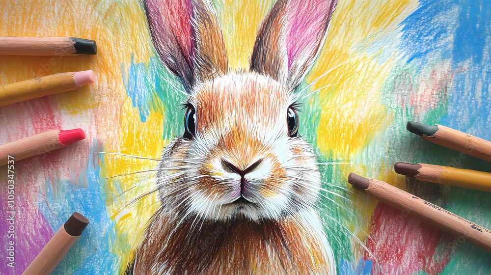 A cute, easy drawing of a rabbit for kids, with a round face, big ...