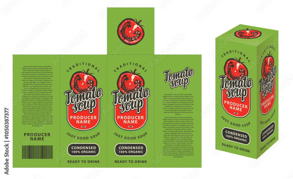 vector mockup template of cardboard packaging box for tomato soup with ...