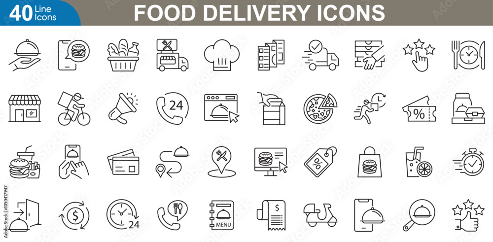 Food delivery icons set. Delivery, online ordering, application, fast ...