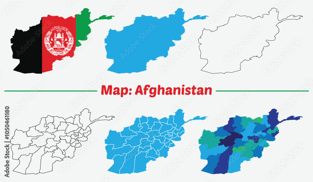 Afghanistan country map set. internal provinces borders marked, Simple map of Afghanistan vector ...