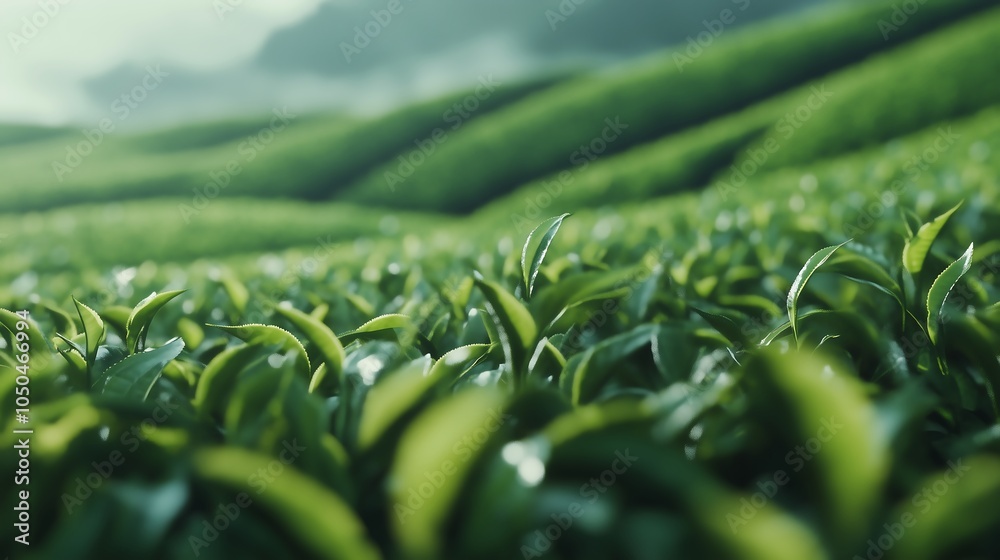 Black tea leaves plantation farm field landscape, neat, ceylon assam ...
