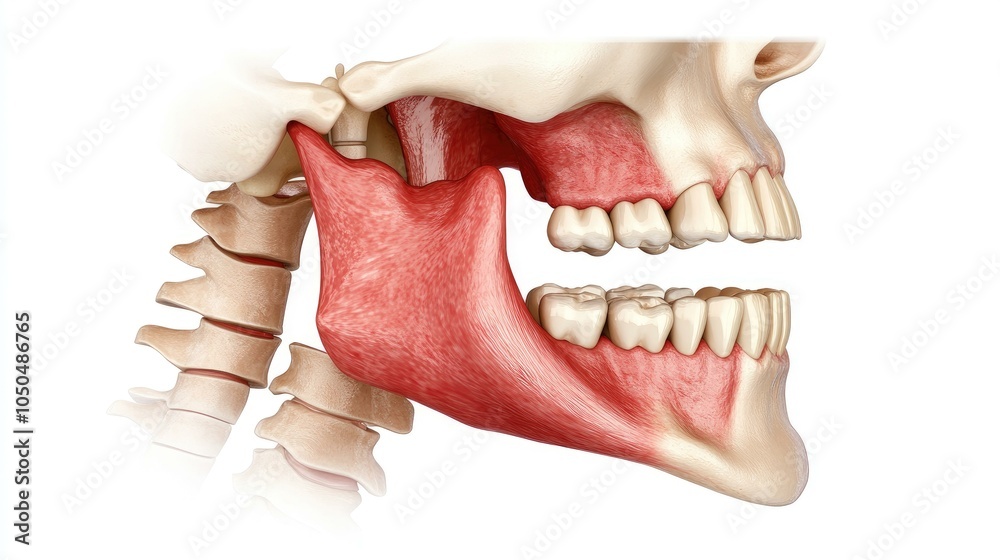 3D Illustration of the Masseter Muscle, Jawbone, and Teeth, Showing the ...