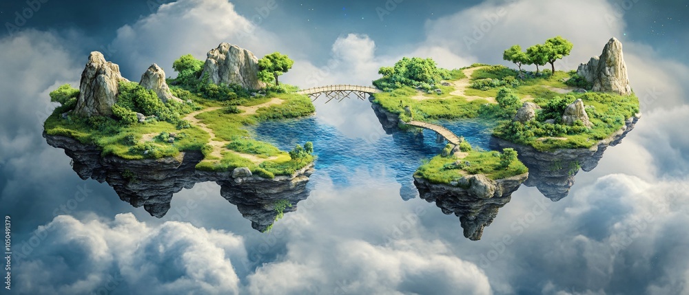 Discover a serene and imaginative landscape featuring lush floating ...