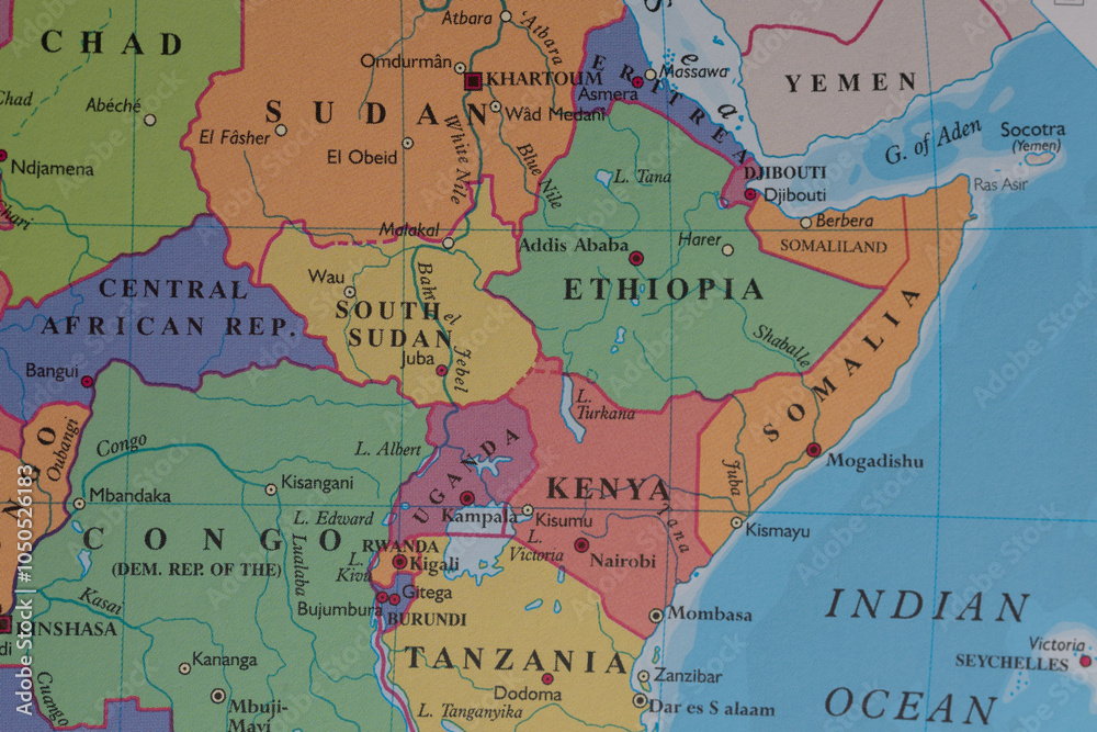 Political map of Eastern Africa featuring the countries of Somalia ...