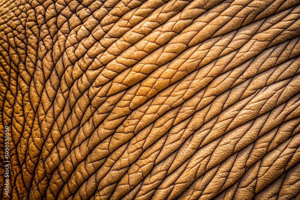 Elephant skin close-up with deep, structured wrinkles, presenting a ...