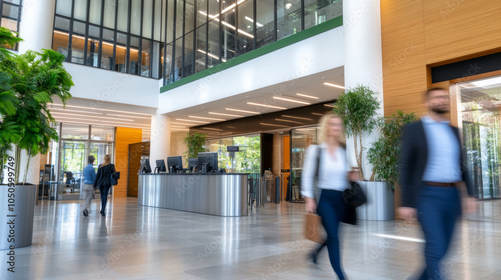 Modern Office Lobby: A bustling hub of activity, a modern office lobby ...