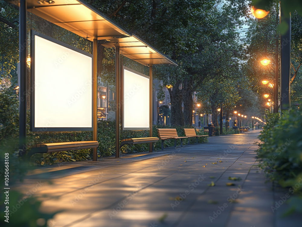 This mockup shows three empty spaces in a bus station. It's rendered in ...
