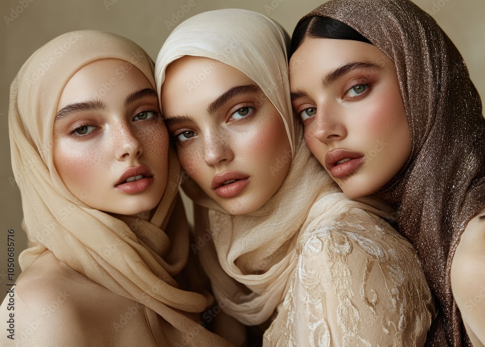 beautiful women of different ethnicities wearing hijabs, each in their ...