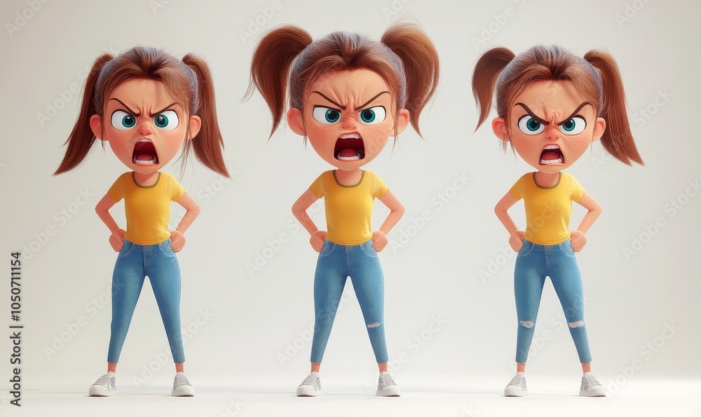 Ilustrace „Angry Young Cartoon Characters Trio in 3D Style - Stressed ...