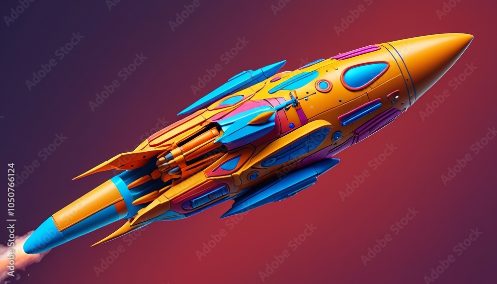 An abstract rocket ship crafted from vibrant modeling clay, featuring ...