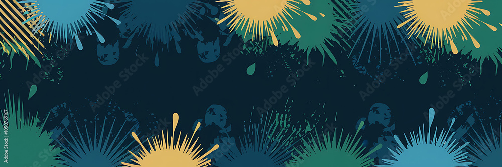 Abstract blue yellow green splatter paint background design for modern ...