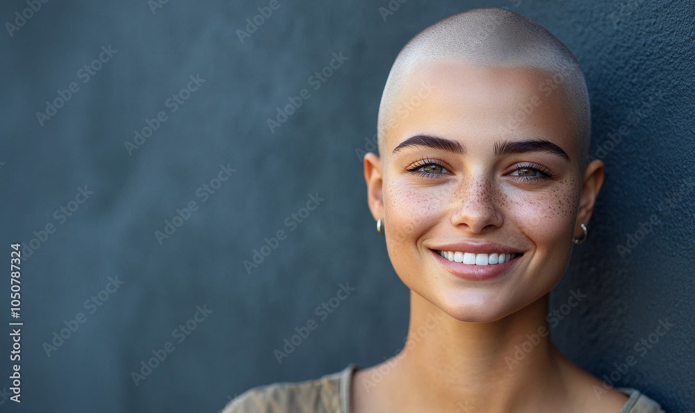 Beautiful women with buzz cut hairstyle smiling at camera, Generative ...