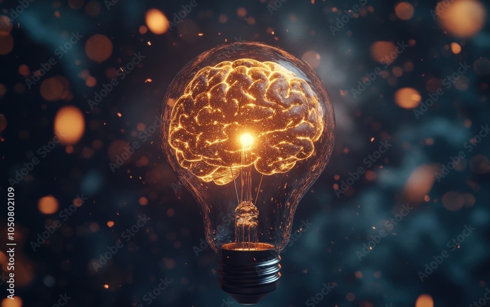 Illuminated Brain Filament Bulb A close-up of an illuminated ...