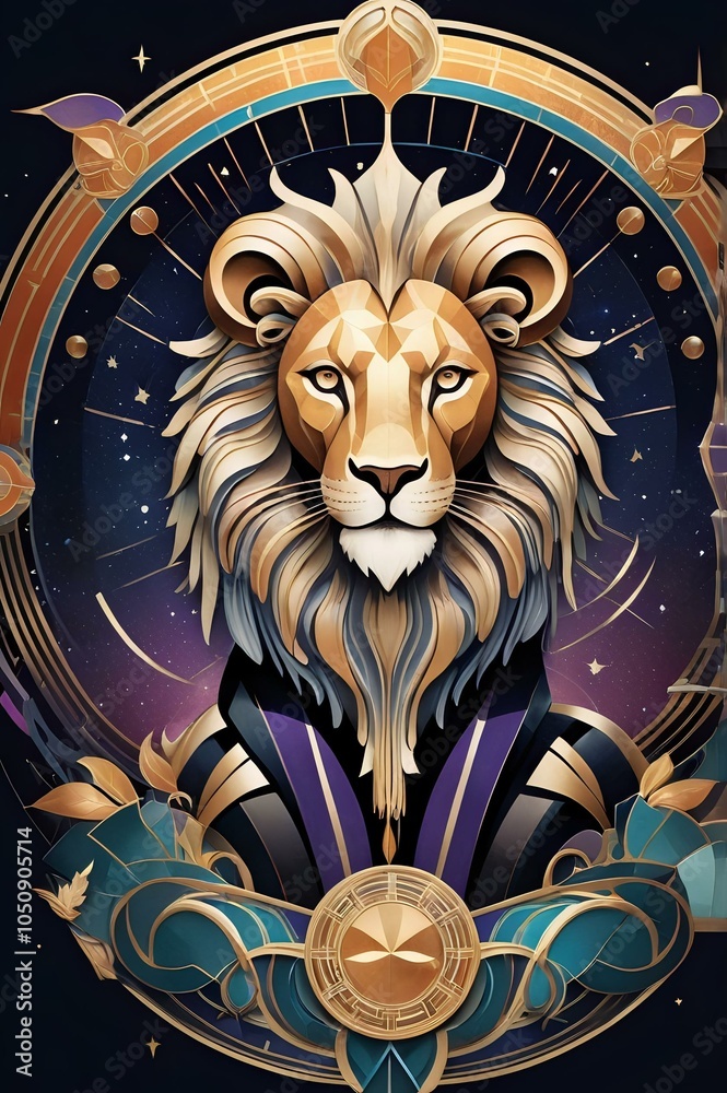Leo Zodiac Fire Sign in Art Deco Style - Horoscope and Astrology Symbol ...