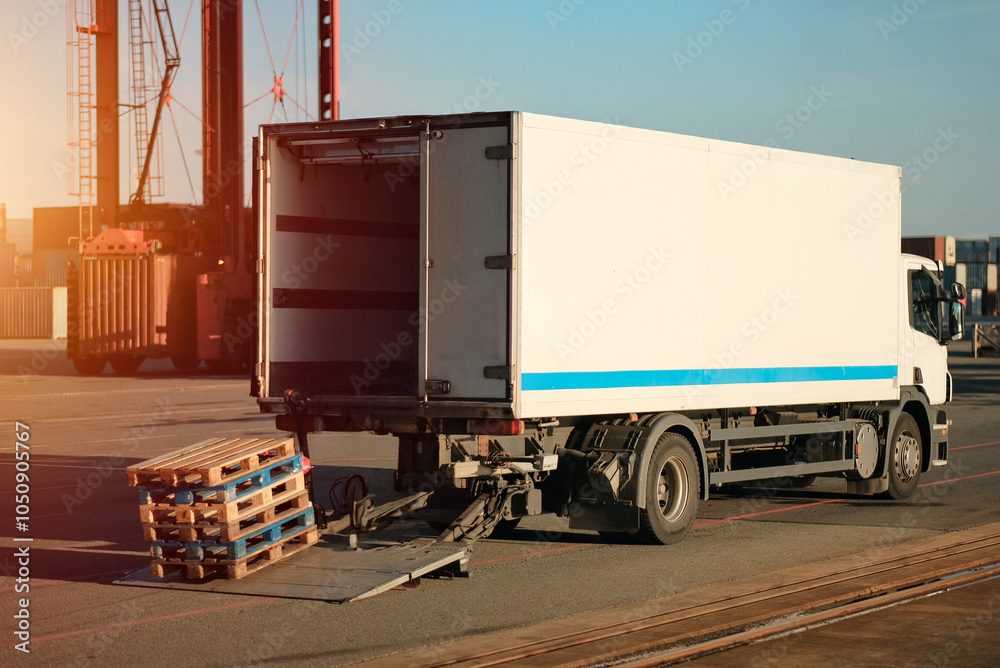 Moving Delivery Cargo Truck With Refrigerated Trailer With Wooden ...