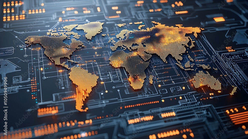 Polygonal 3D World Map with Glowing Digital Data Visualization and ...