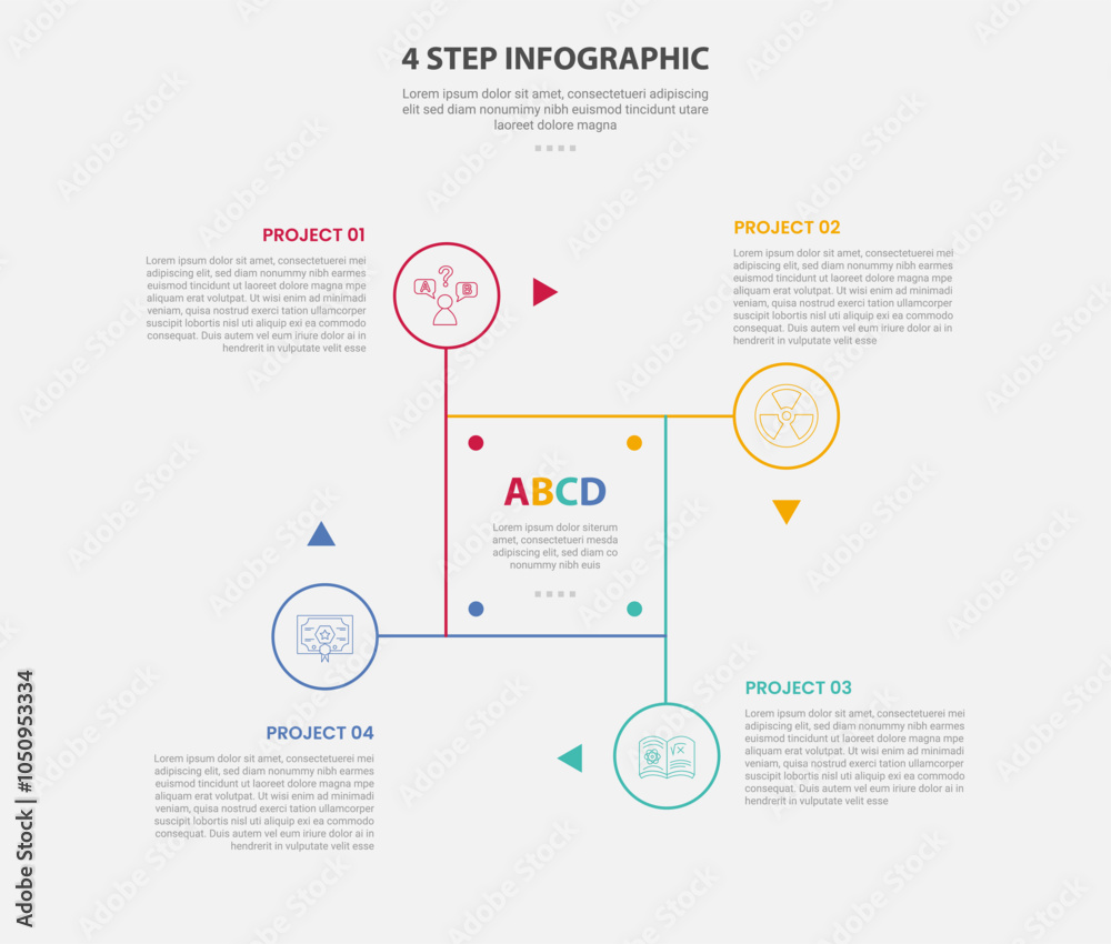4 points template infographic outline style with 4 point step template ...